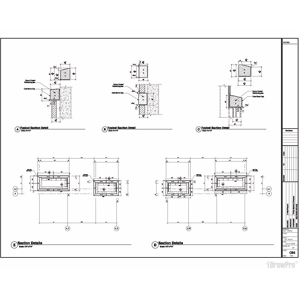 Cast Stone Shop Drawings with cut tickets & setting drawings
