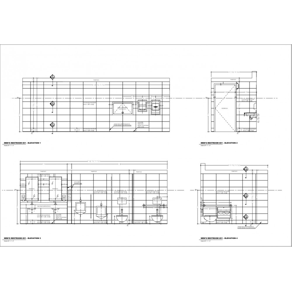 Wall and floor tile shop drawings for public restrooms