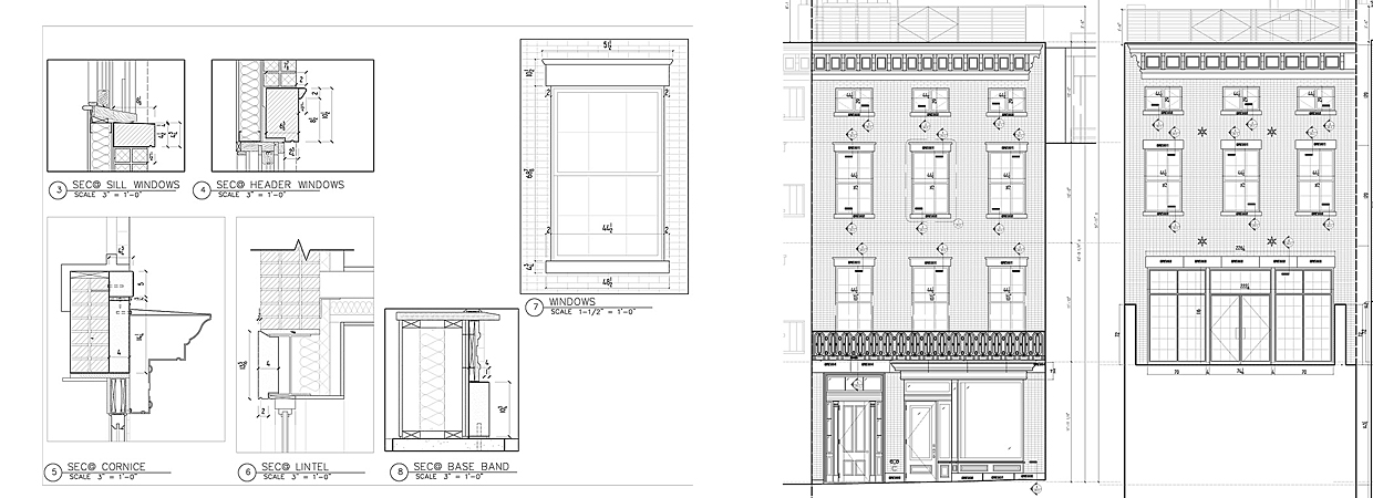 Brownstone shop drawings for window trim, band and steps