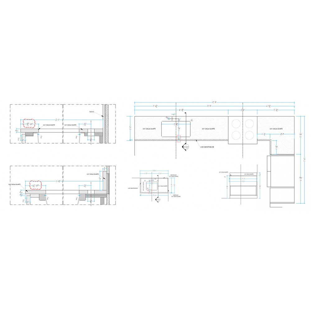 Commercial Quartz Kitchen and Bath Countertops Shop Drawings