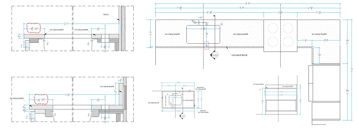 Commercial Quartz Kitchen and Bath Countertops Shop Drawings