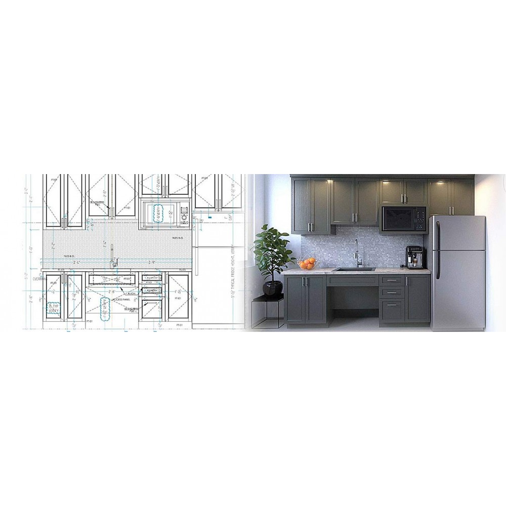 Office kitchen millwork shop drawings with realistic 3D renderings