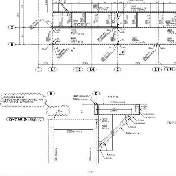 Structural steel shop drawings with erection and fabrication drawings