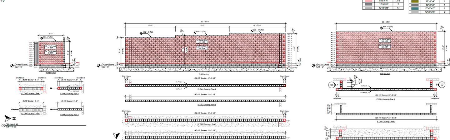 Shop drawings for the Site CMU walls with block layout, dimensions and ...