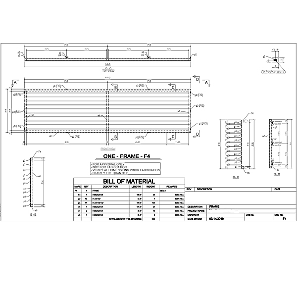 Slated aluminum fence sections shop drawings