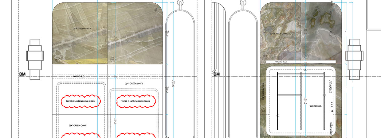 Stone panels shop drawings with slab nesting/rendering