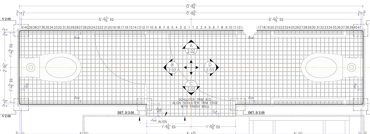 Shop drawings for Mosaic tile on floor and walls.