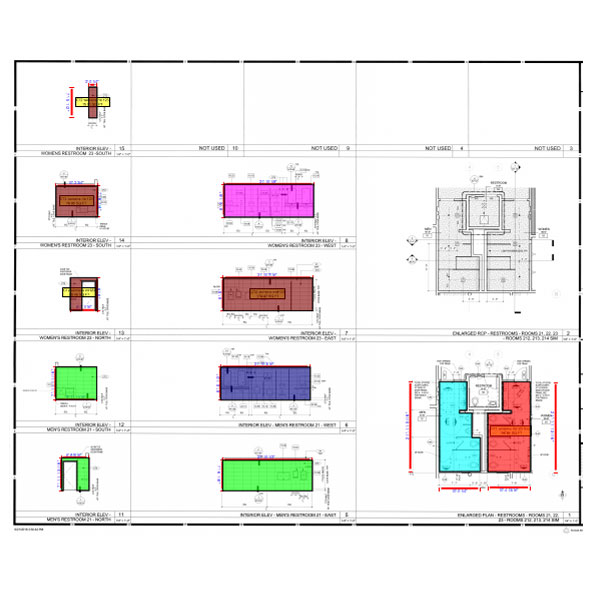 Wall and floor tile shop drawings for public restrooms